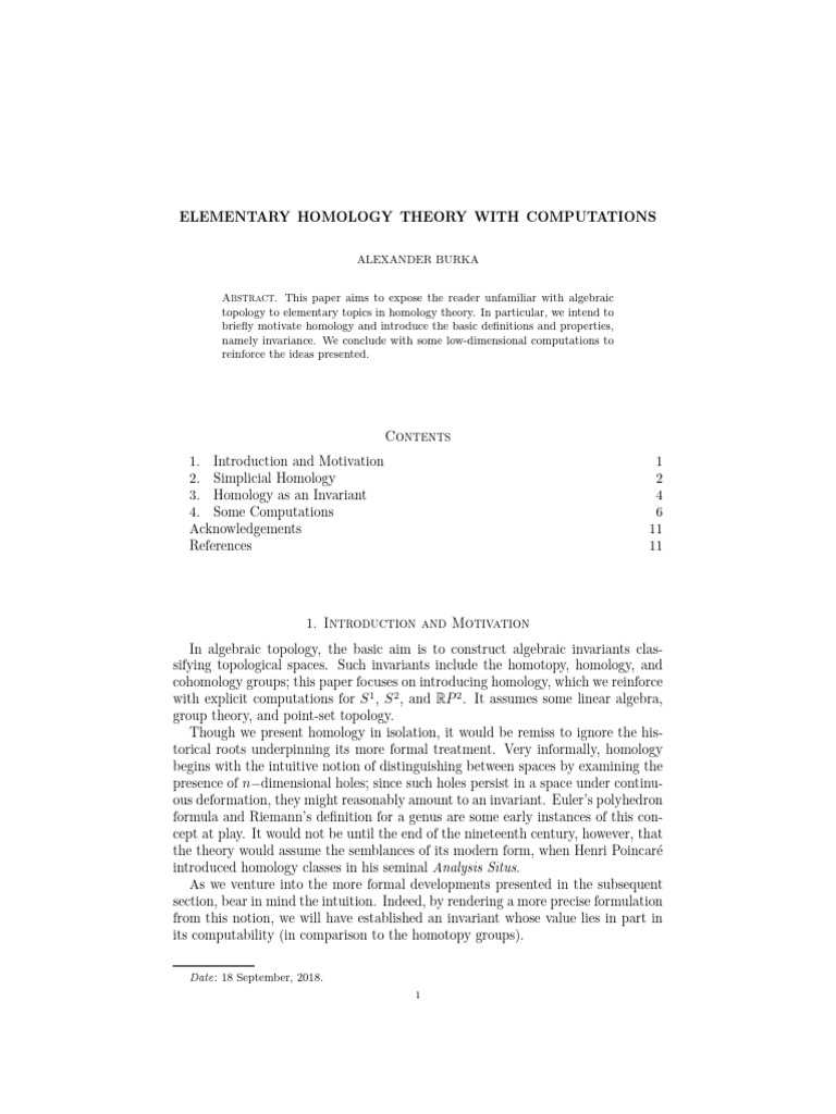Elementary Homology Theory With Computations | PDF | Topology | Mathematical Analysis