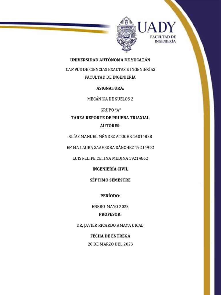 Tarea. Reporte de Prueba Triaxial - Saavedra Emma | PDF | Medición ...