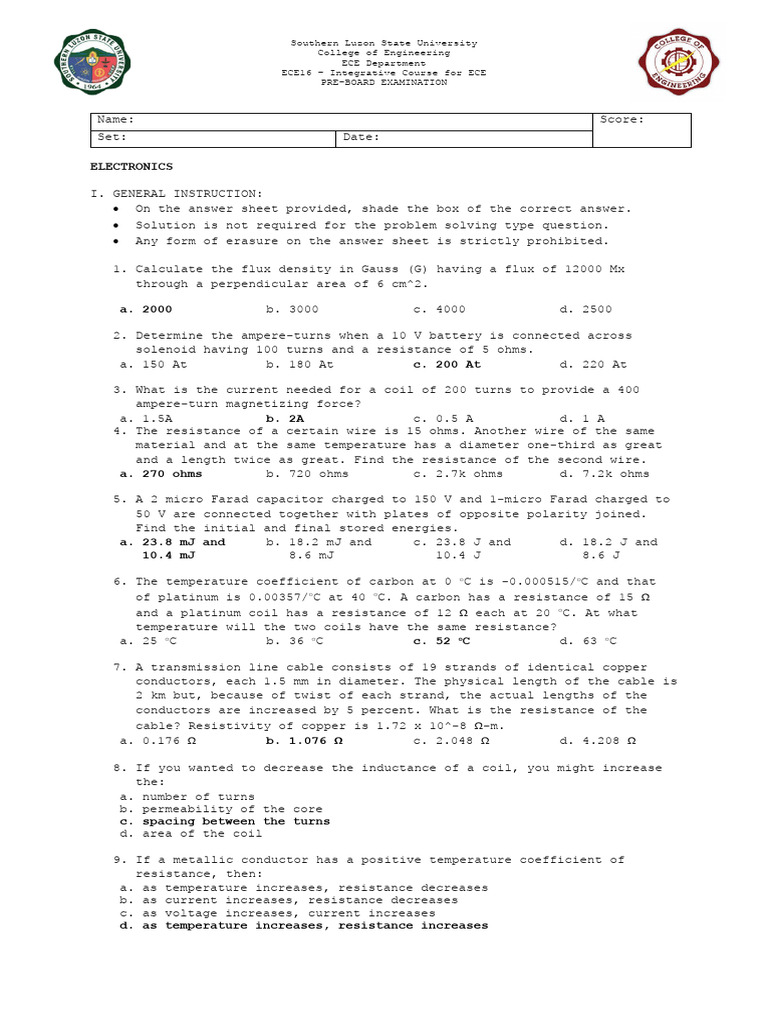 Pre Board Exam Elex | PDF | Amplifier | Bipolar Junction Transistor
