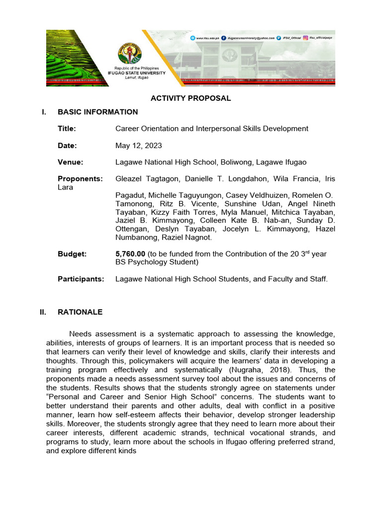 Activity Proposal For LNHS | PDF | Social Skills | Behavioural Sciences