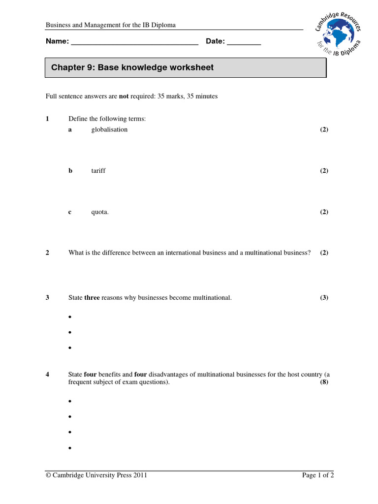 IB BusMan 9 Assessment Ws9 | PDF