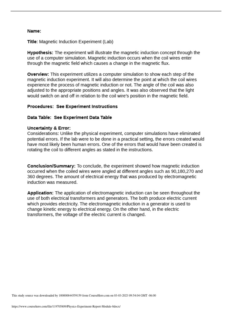 Physics Experiment Report Module 8 | PDF | Electromagnetic Induction | Magnetic Field