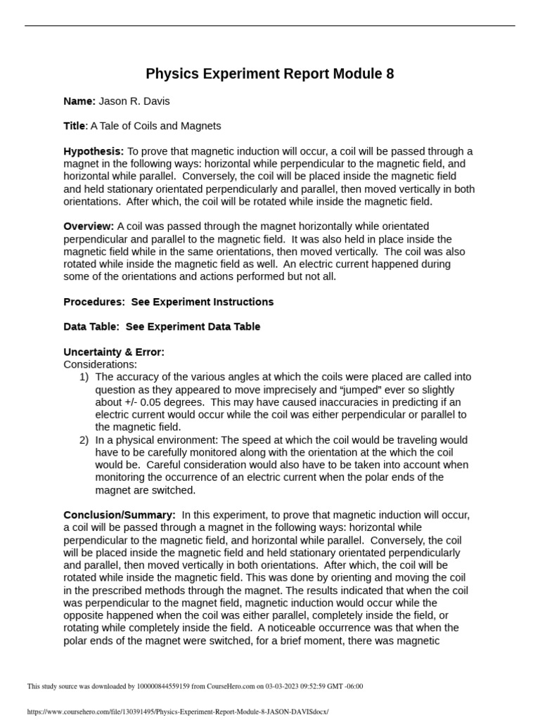 Magnetic Induction Experiment Report | PDF | Magnetic Field | Inductor