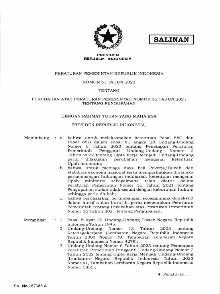 PP Nomor 51 Tahun 2023 | PDF