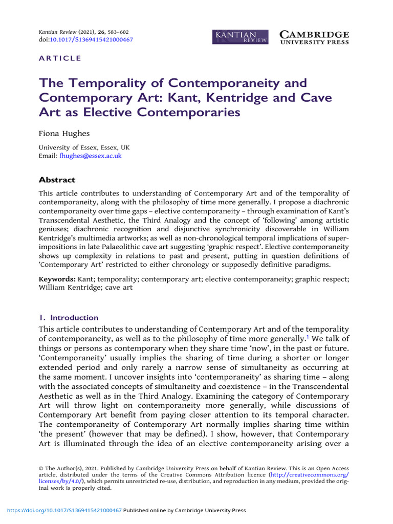The Temporality of Contemporaneity and Contemporary Art Kant Kentridge ...