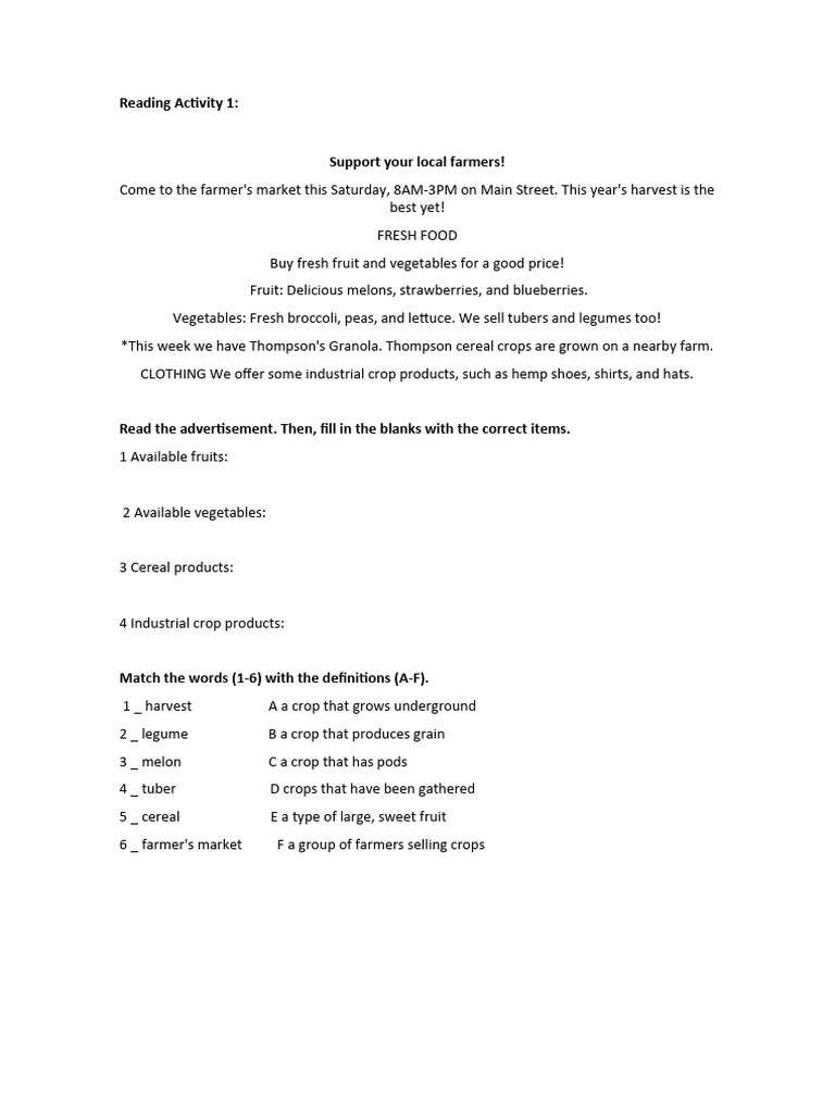 Reading Activity Lesson N°4 | PDF | Soil | Agriculture