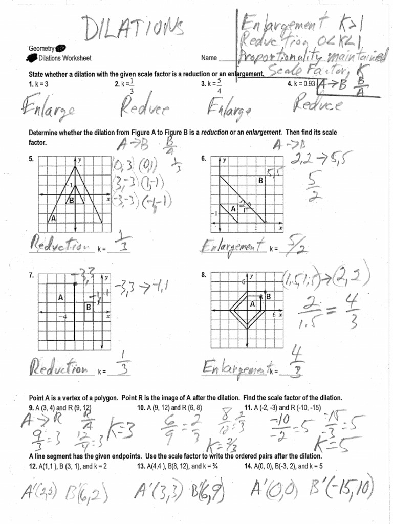 01 Dilations Worksheet FINAL KEY | PDF