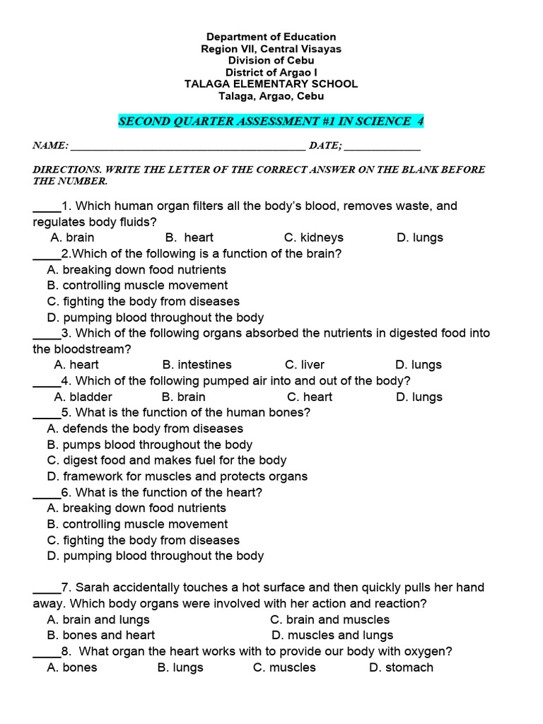 2021 Second Q. Assessment | PDF | Human Body | Heart