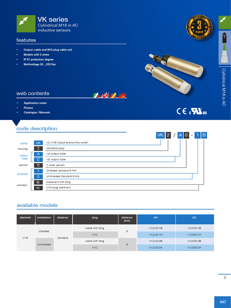 Datasheet VK Serie Micro Detectors | PDF | Electrical Connector | Alternating Current