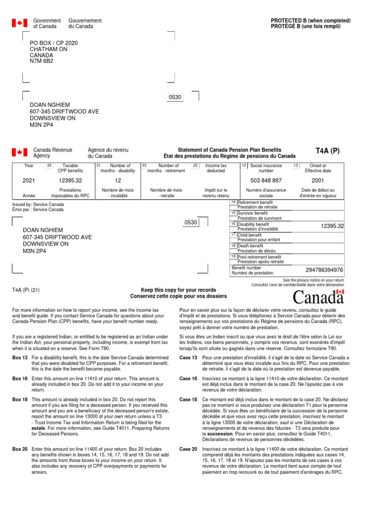 T4a CPP Slip 2021 | PDF | Retraite