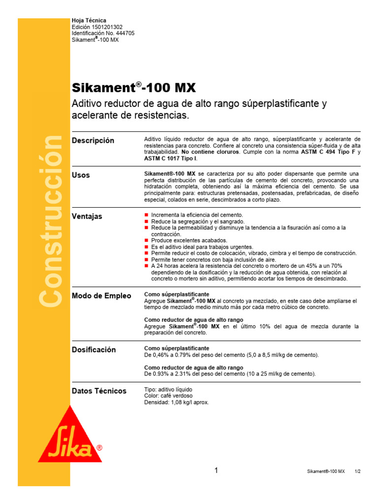 Sikament 100 MX | PDF | Hormigón | Cemento
