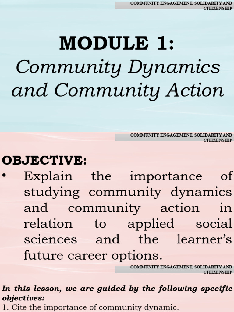 CESC Module 1 Lesson 1 | PDF | Community | Social Work