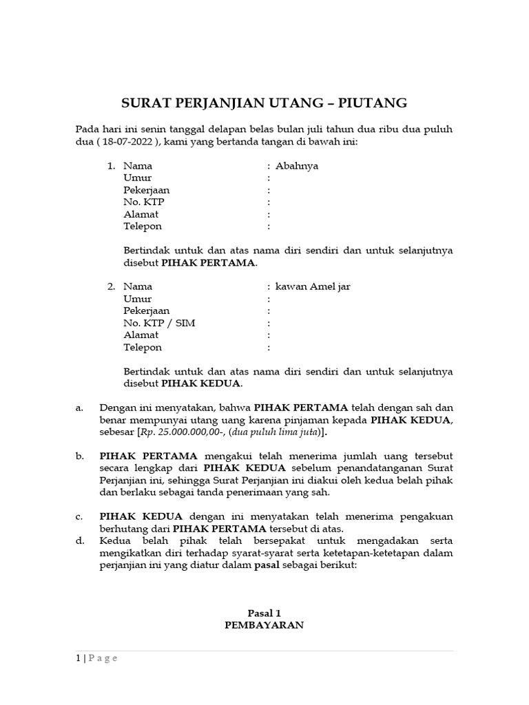 Contoh-surat-perjanjian-utang-piutang-FH-UII (1) | PDF