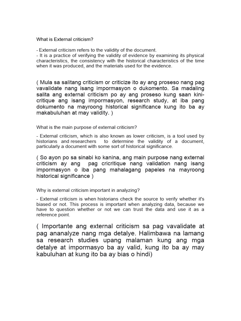 Understanding External Criticism in History | PDF | Career & Growth ...