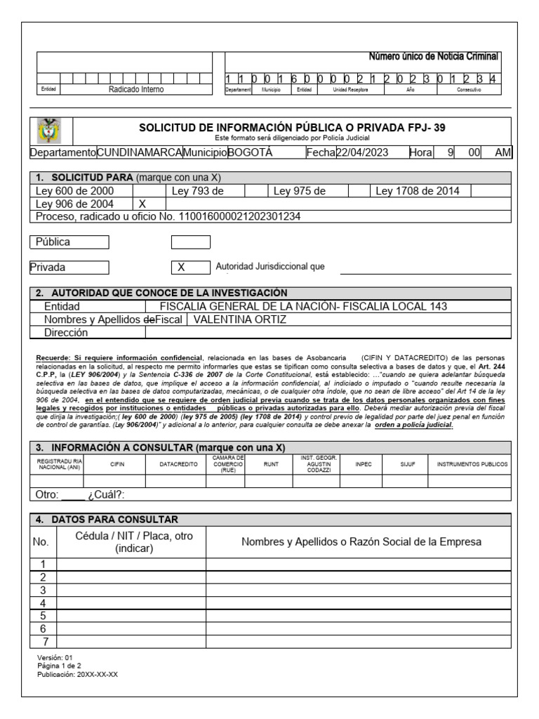 Fpj-39 Nuevo Solicitud de Informacion Publica o Privada | PDF ...