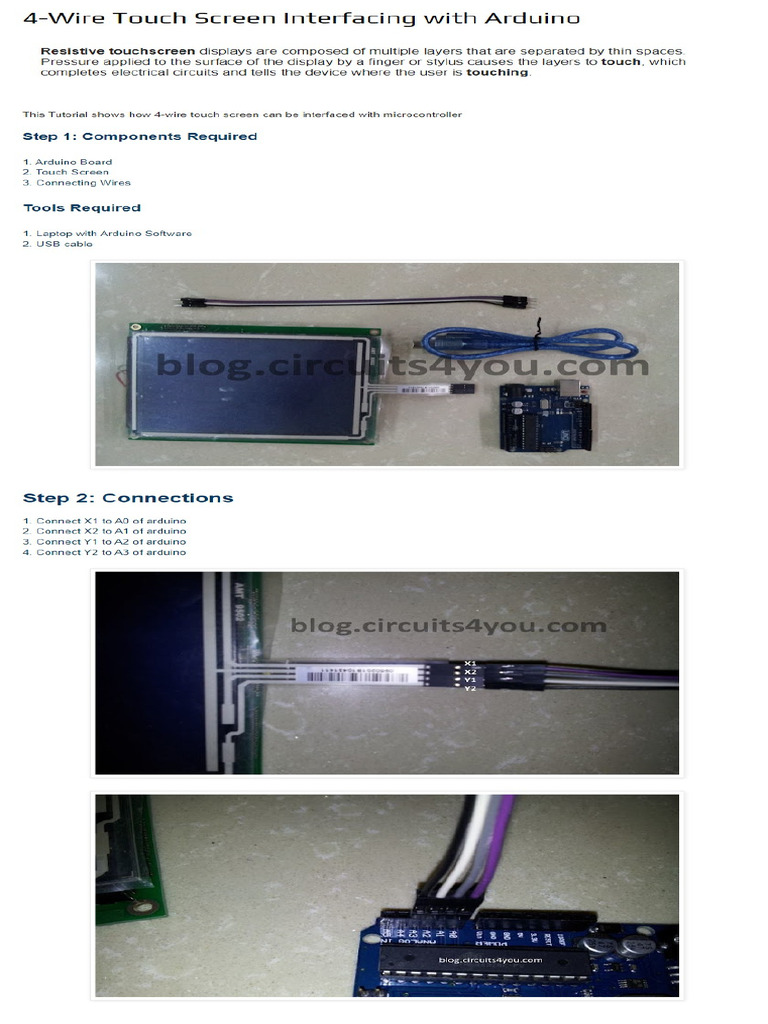 4 Wire Touch Screen Interfacing With Arduino Circuits4you Com | PDF