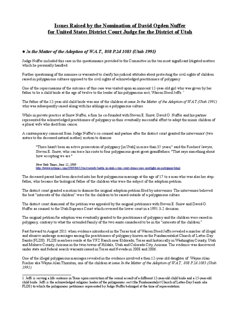 David Ogden Nuffer Synopsis | PDF | Polygamy | Government