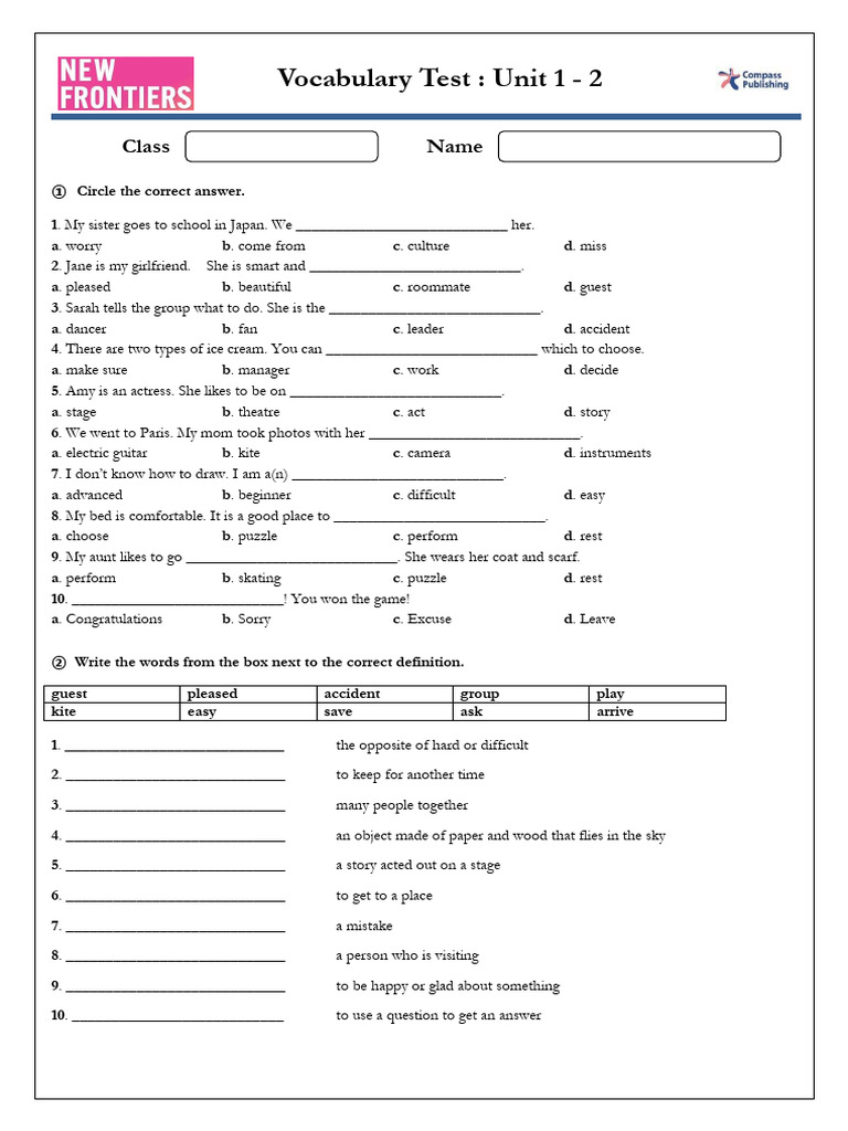 New Frontiers 2 - Vocabulary Test | PDF