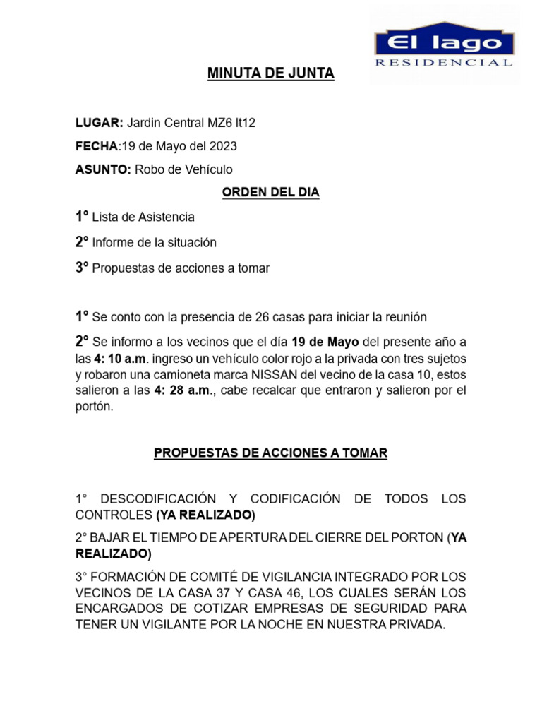 MINUTA DE JUNTA 1 | PDF