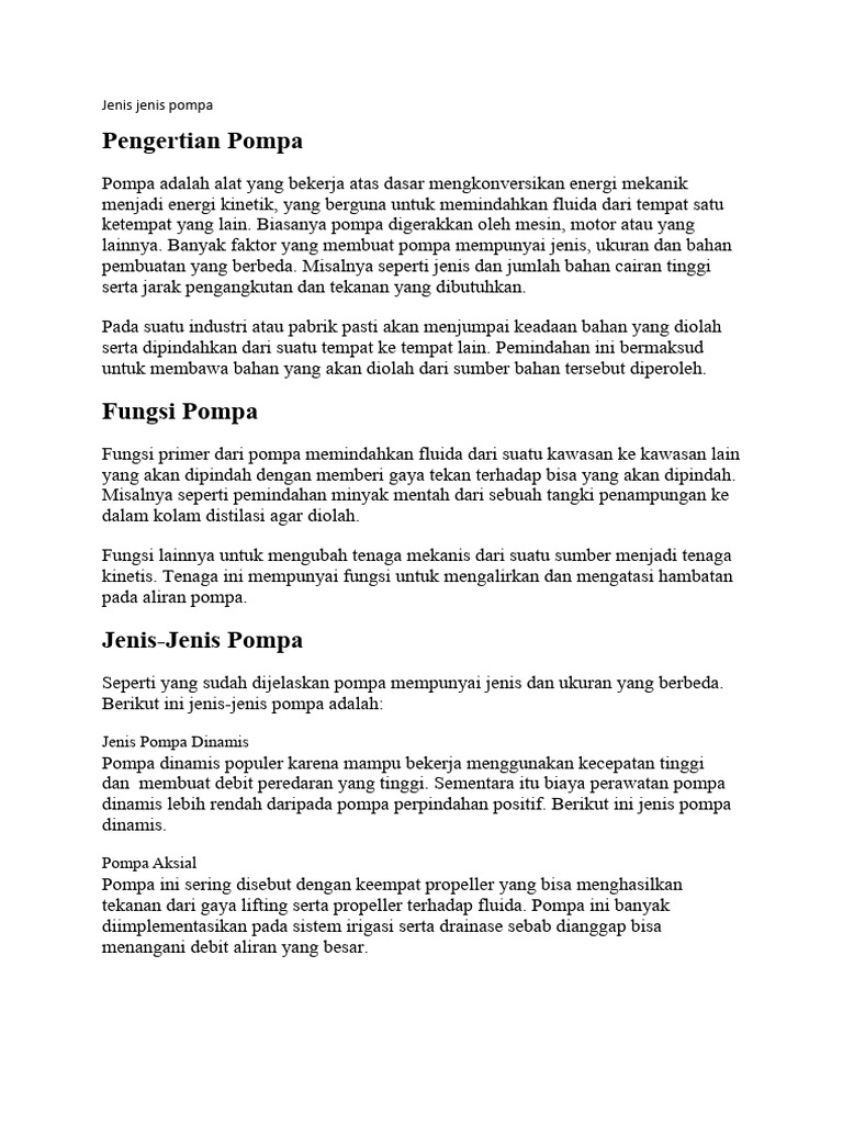 Jenis Jenis Pompa | PDF