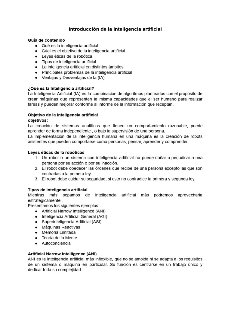 Introducción de la Inteligencia artificial | PDF | Inteligencia ...