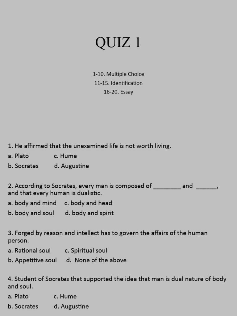 Quiz 1-Uts | PDF | Soul | Reason
