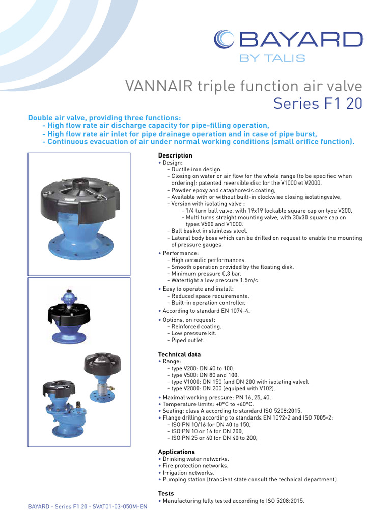 TDS-WAV0123 - AV 3 Functions VANNAIR F120 - EN | Download Free PDF | Valve | Flow Measurement