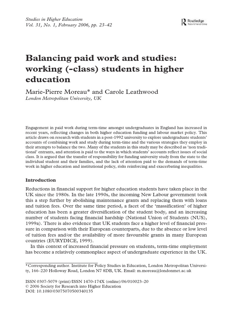Balancing Paid Work and Studies Working | PDF | Focus Group | Employment