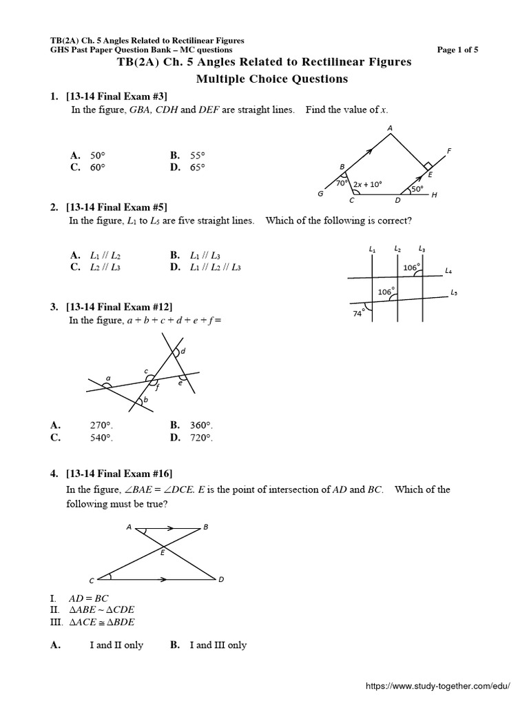 Angles in Rectilinear Figures MCQs | PDF | Polygon | Polytopes