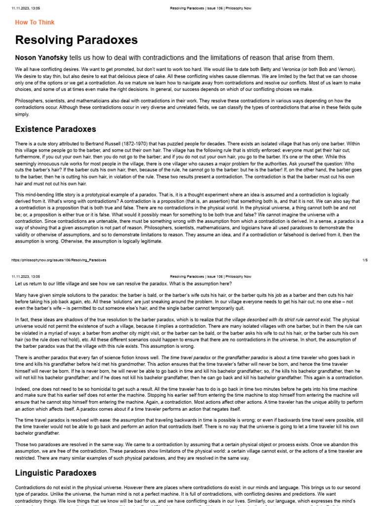 Resolving Paradoxes - Issue 106 - Philosophy Now | PDF | Mathematical ... Resolving Paradoxes - Issue 106 - Philosophy Now | PDF | Mathematical ...