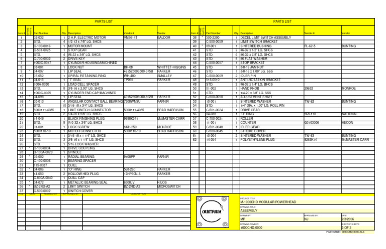 1000CHD-0000 Bom | PDF | Equipment | Machines