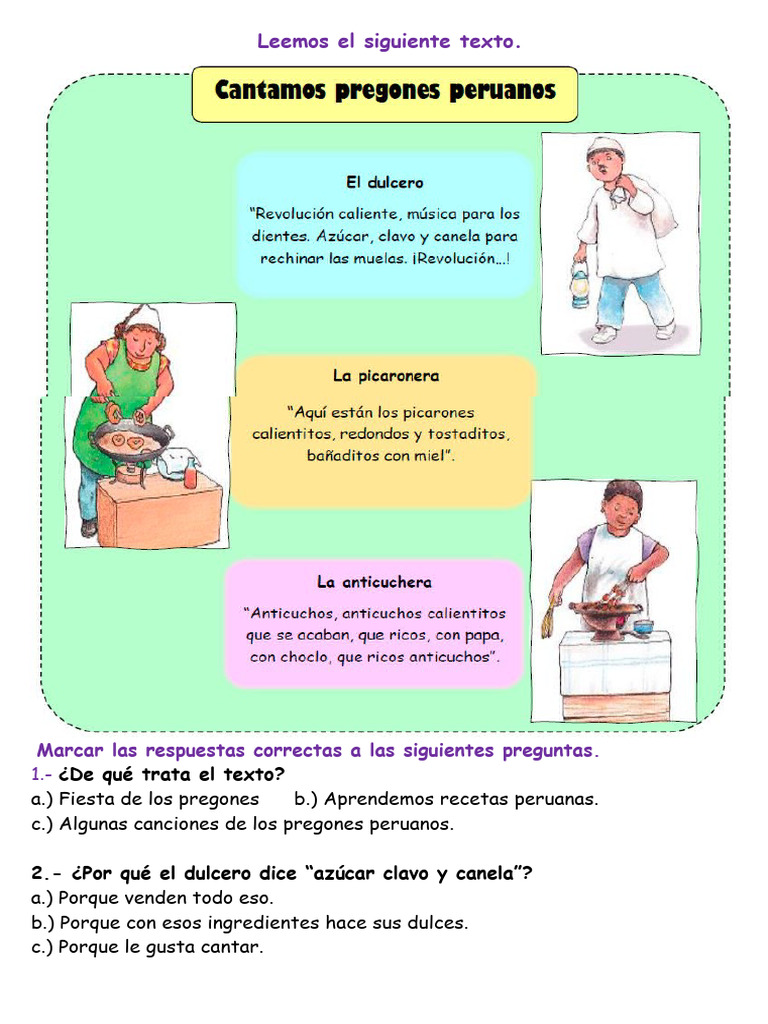 Ficha de Comunicación 24 - 10 Leemos Pregones. | PDF