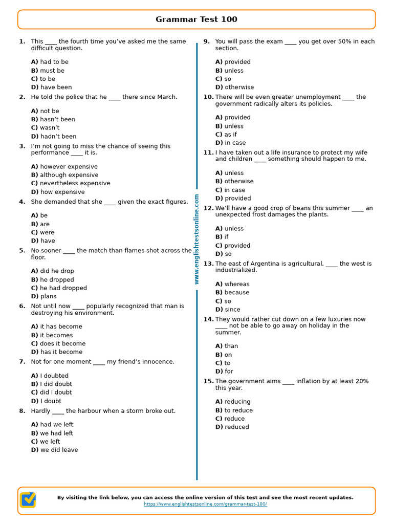 1531 Grammar Test 100 | PDF
