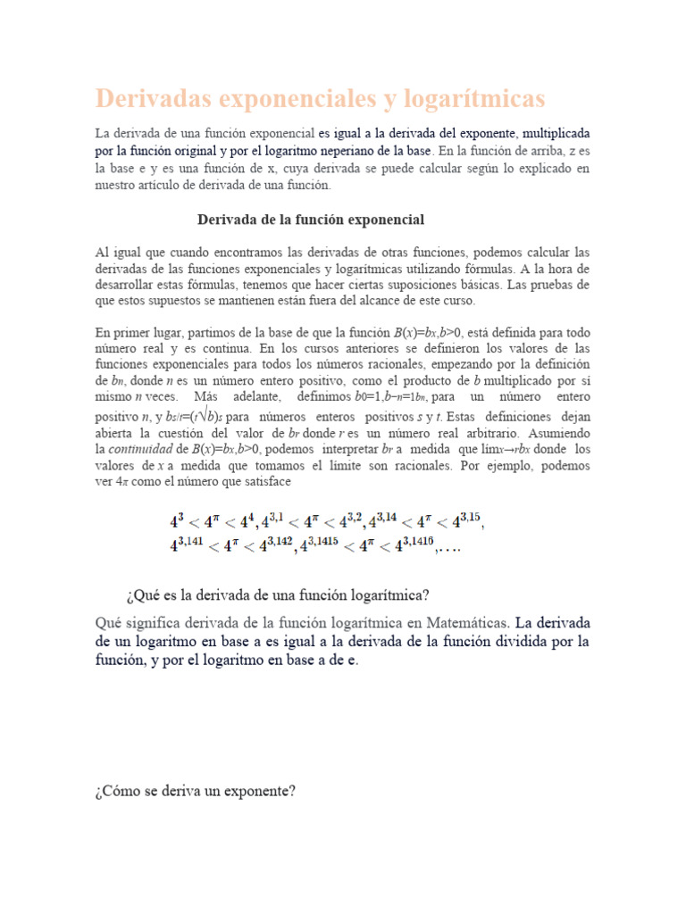 Derivadas exponenciales y logarítmicas | PDF | Logaritmo | Derivado