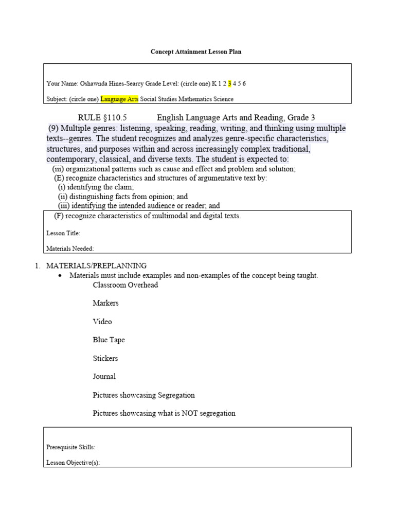 Lesson Plan - Concept Attainment | PDF | Lesson Plan | Concept