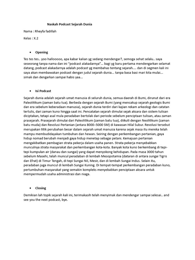 Naskah Podcast Sejarah Dunia | PDF