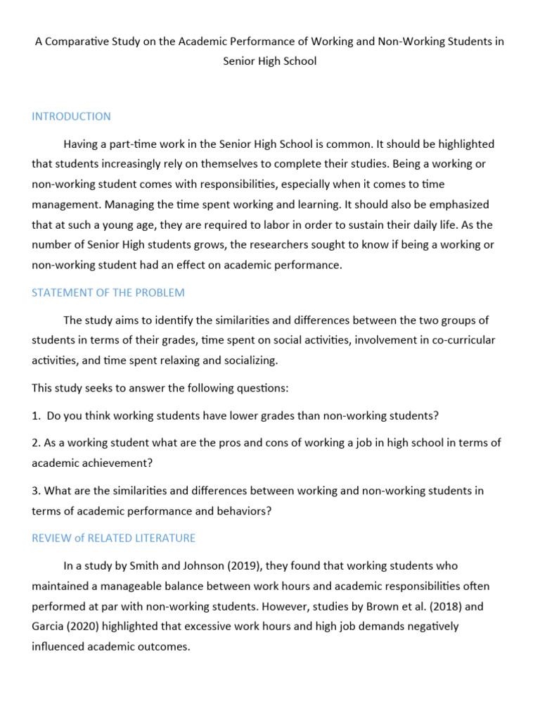 Working and Non Working Students in Senior High School | PDF