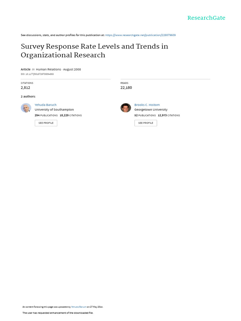 Survey Response Rate Levels and Trends in Organiza | PDF | Sampling ...