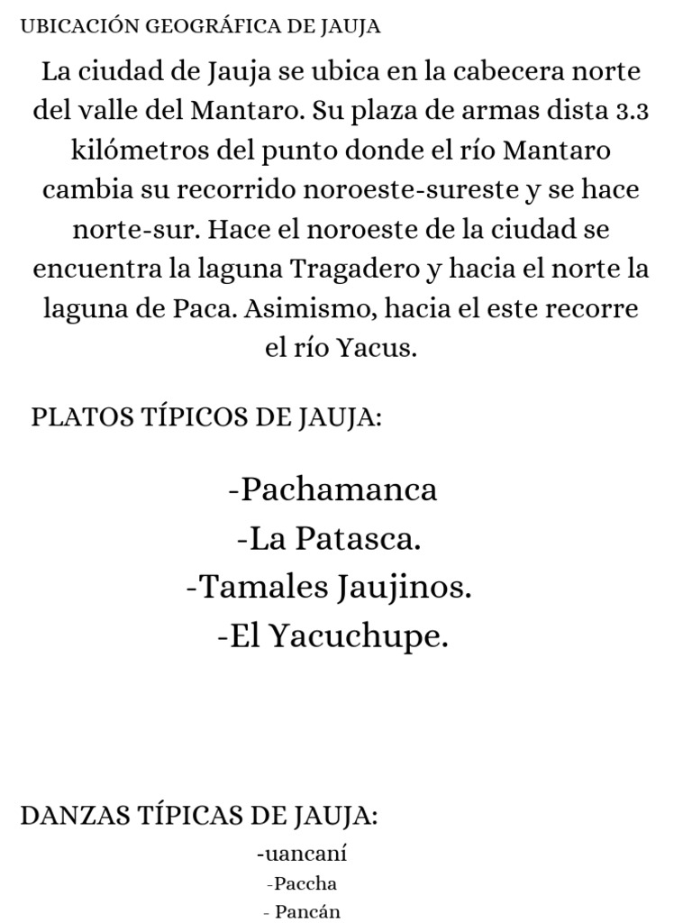 Jauja: Ubicación, Platos y Danzas | PDF