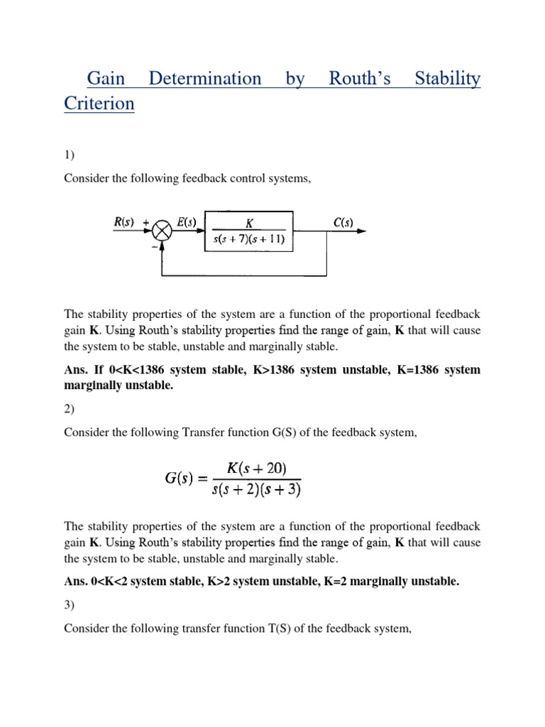 K Determination Using Routh's Stability - F | PDF | Feedback | Actuator