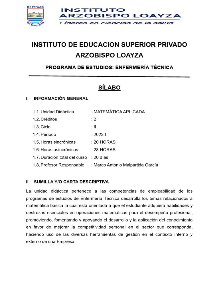 Silabo Matematica Aplicada | PDF | Estadísticas | Evaluación Silabo Matematica Aplicada | PDF | Estadísticas | Evaluación