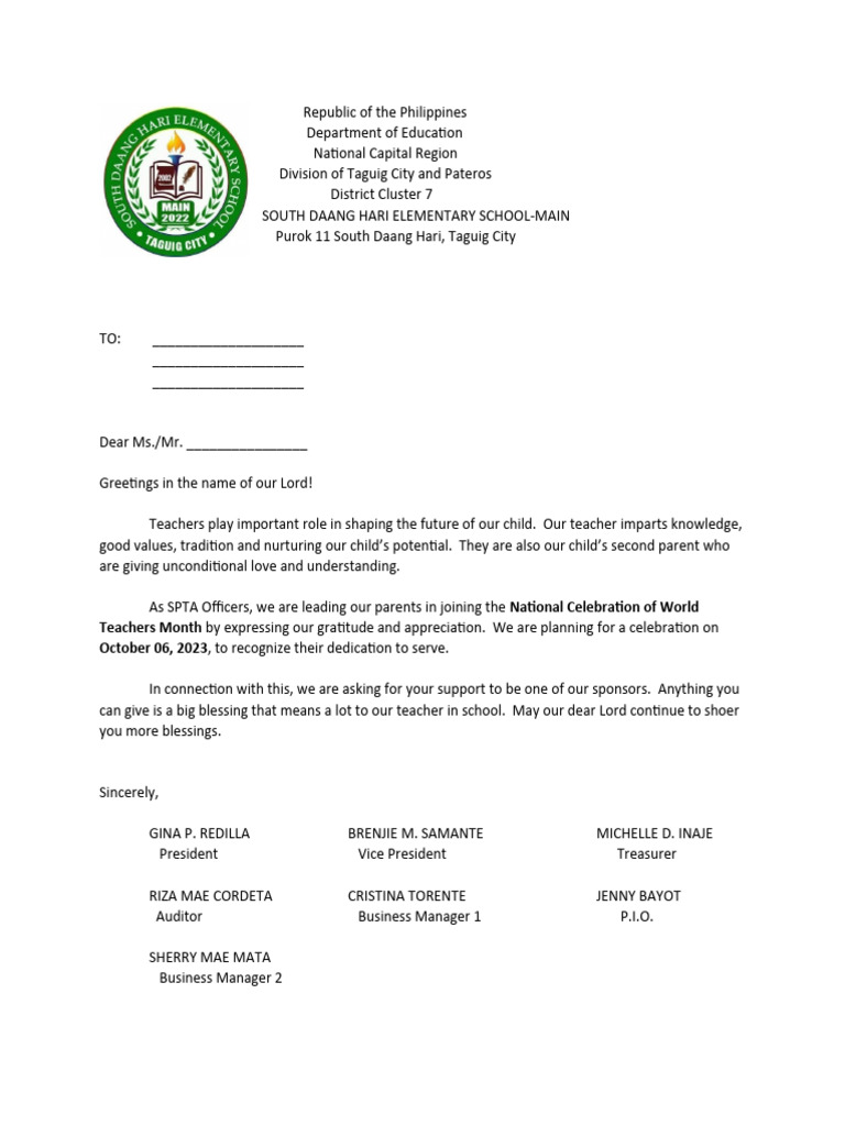 Teachers Day Solicitation | PDF | Philippines | Love