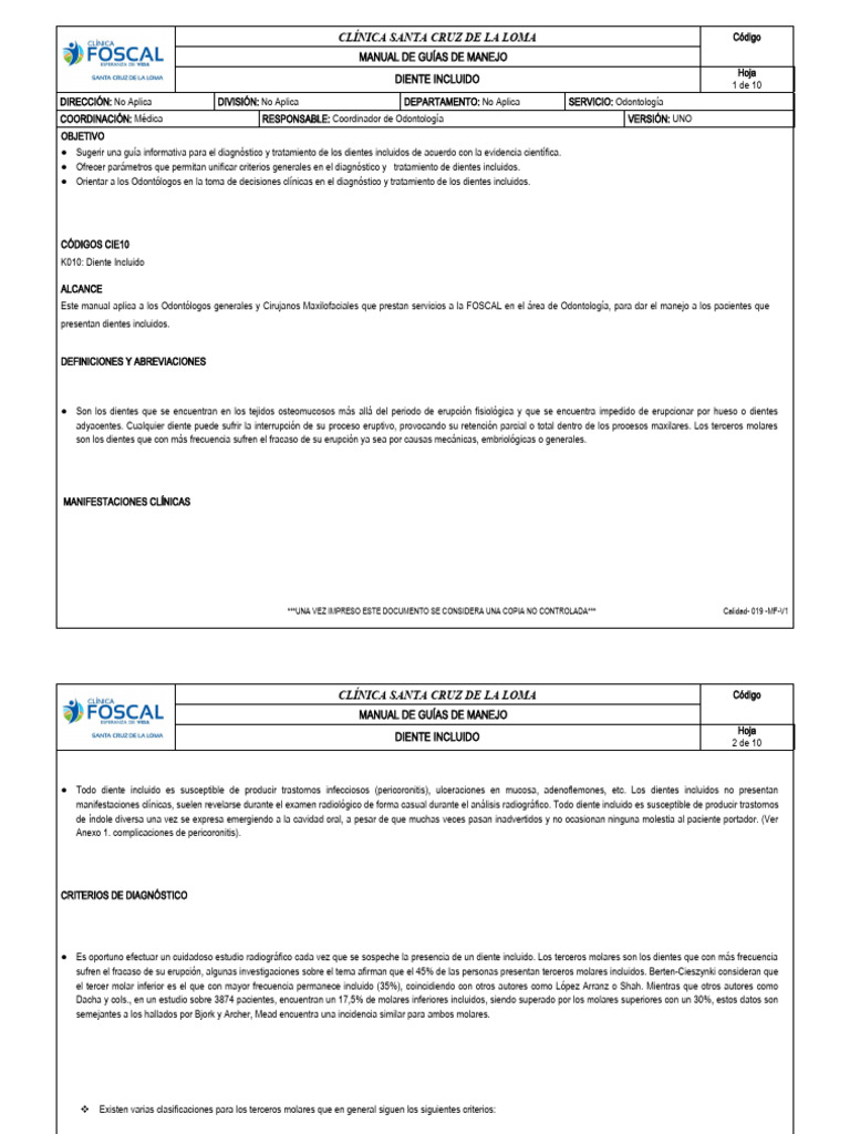 Guía de manejo Diente incluido | PDF | Odontología | Especialidades Medicas