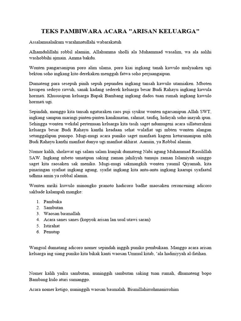 Teks Pambiwara MC Arisan Keluarga-1-2 | PDF | Agama & Spiritualitas