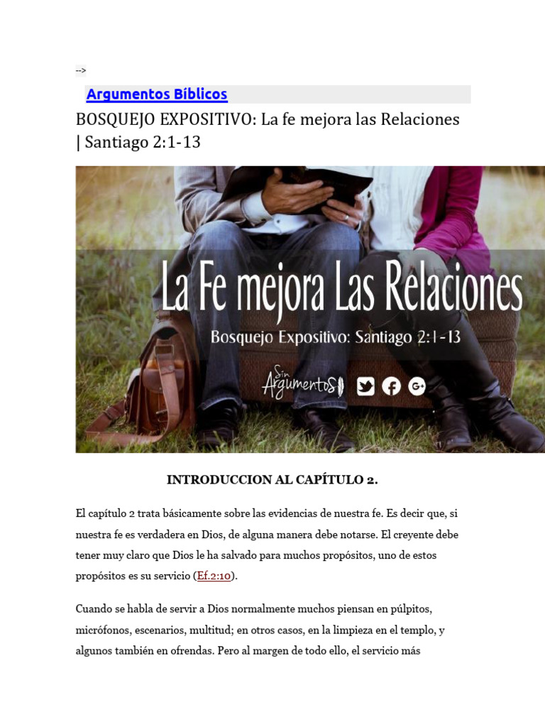 BOSQUEJO EXPOSITIVO La Fe Mejora Las Relaciones Santiago 2 1 13 | PDF | Fe | Dios