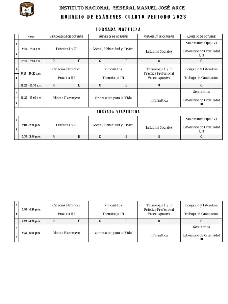 Horario de Examenes Finales | PDF
