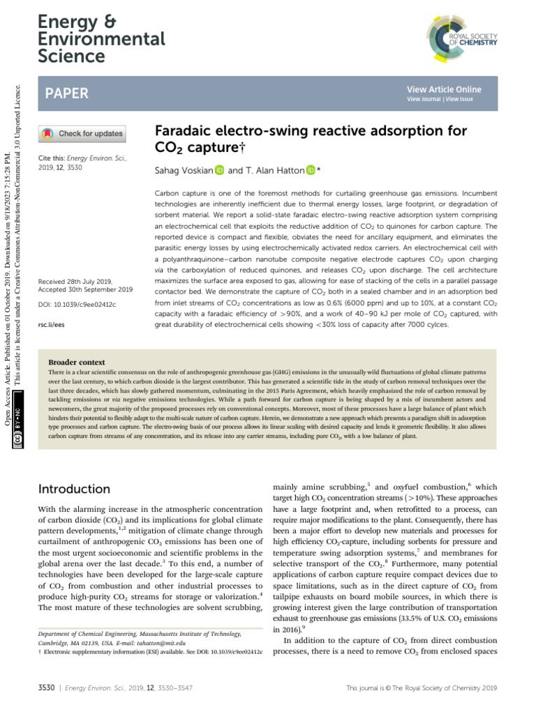 Paper: Faradaic Electro-Swing Reactive Adsorption For CO Capture | PDF ...