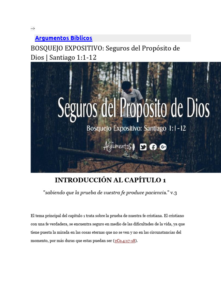 BOSQUEJO EXPOSITIVO Seguros Del Propósito de Dios Santiago 1 1 12 | PDF | Dios | Creencia ...