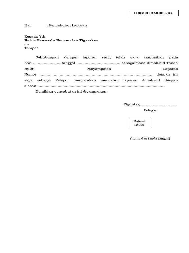 Formulir Model B.4 Pencabutan Laporan | PDF