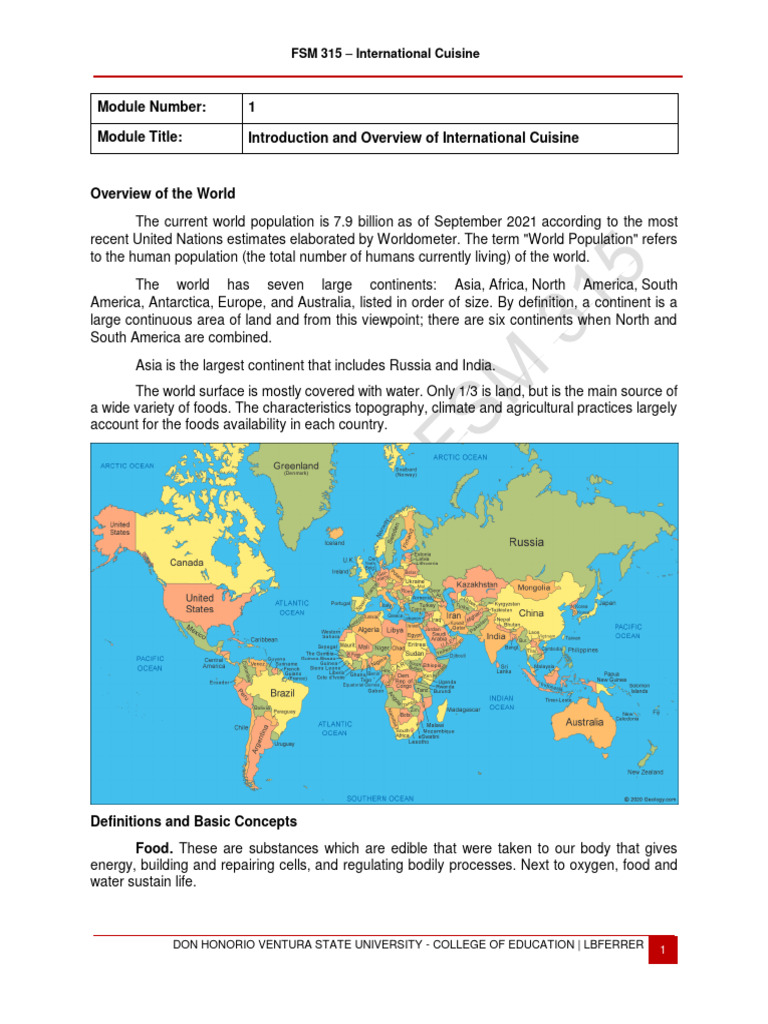 Module 1 FSM 315 Ic Introduction and Overview of International Cuisine ...